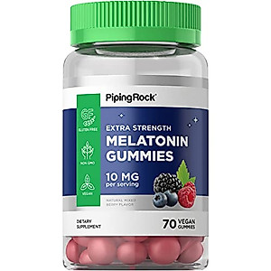 Piping Rock Melatonin Gummies 10mg | 70 Vegan Adult Gummies | Berry Flavor | Non-GMO, Gluten Free