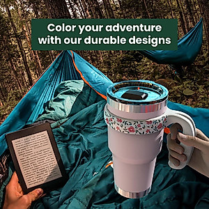 for YETI Handle 30 oz Tumbler, Compatible for YETI 30 oz Tumbler Handle and YETI Cup Holder, Handle for YETI 30 oz Tumbler with Anti-Scratch Pink Floral Design for Girls Woman, White, 1 Pack