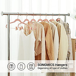 SONGMICS 50-Pack Velvet Hanger and 24-Pack Pants Hanger Bundle, Clothes Hanger with Rose Gold Swivel Hook, Coat Hangers with Movable Clips, Pale Brown and Light Pink UCRF021LB59 and UCRF14PK24