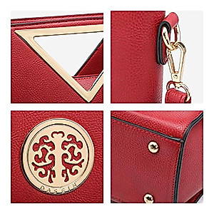 Women Handbag Cut Out Triangle Top Handle Bag Large Fashion Tote Satchel Work Purse (7464 Burgundy + Matching Wallet)