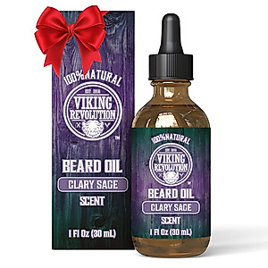 Viking Revolution Beard Oil with Clary Sage for Men - Natural Blend with Argan and Jojoba Oils for Softening, Strengthening, and Moisturizing