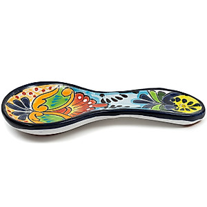 Enchanted Talavera Hand Painted Ceramic Spoon Rest Kitchen Counter top Utensil Holder For Spoons Spanish Mexican Decorations (Multi)