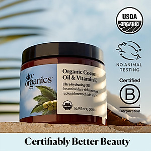 Sky Organics - Organic Coconut Oil & Vitamin E, 16.9 fl oz - Skin & Hair Ultra-Hydrating Oil - Fatty Acids & Antioxidants - Natural, Vegan & Cruelty Free - Skin Care & Hair Care w Ebook