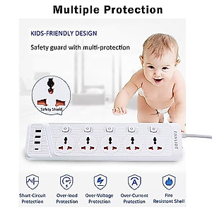 FANLIDE Universal Power Strip with USB C, 5 Outlets 3 USB and 1 USB C Ports, 6.5ft Power Cord Circuit Breaker