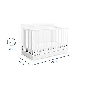 Graco Asheville 4-in-1 Convertible Crib with Drawer (White) – GREENGUARD Gold Certified, Crib with Drawer Combo, Full-Size Nursery Storage Drawer, Converts to Toddler Bed, Daybed and Full-Size Bed