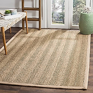 Safavieh Natural Fiber Collection 2'6" x 10' Beige NF115A Border Herringbone Seagrass Runner Rug
