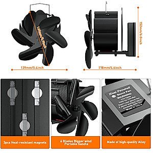 HIDALIFE Wood Stove Fan Heat Powered, Magnetically Flue Pipe Mounted 6 Blades Fan, Non Electric, Silent Thermal Eco Fan for Gas Pellet Wood Burner Tent Stove Accessories