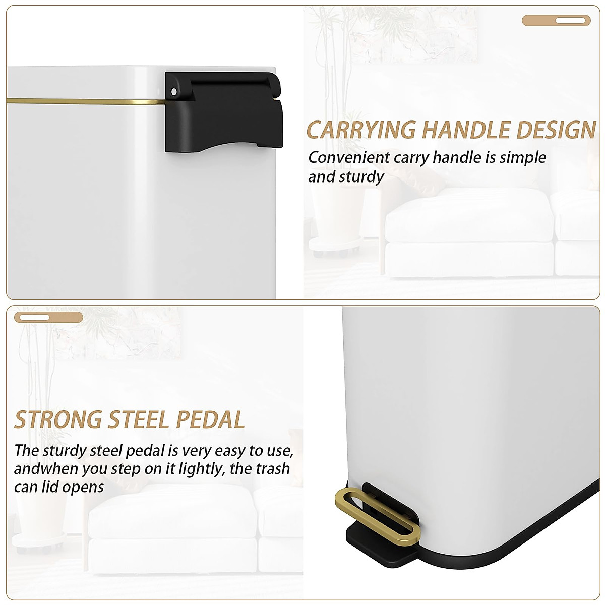 Doyingus 4 Gallon Trash Can with Lid Soft Close, Slim Stainless Steel Garbage Can with Removable Inner Bucket for Bathroom, Office (White)