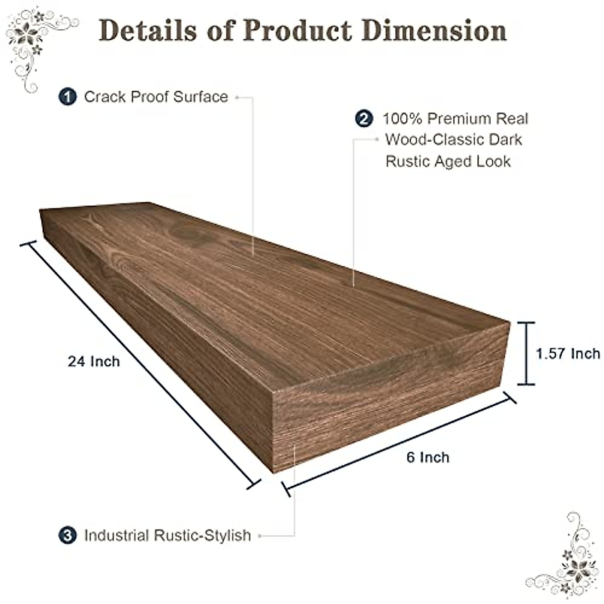 FALANZATH Floating Shelves Wall Mounted Set of 2, Rustic Wood Wall Storage Shelves for Bedroom, Living Room, Bathroom, Kitchen, Office (36 inch, Carbonized Black)