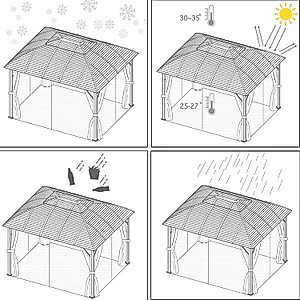 Domi 10'x12' Hardtop Gazebo Arc Canopy,Outdoor Aluminum Gazebo with Galvanized Steel Double Roof,Curtain and Netting,Permanent Gazebos Pavilion for Patio Deck,Backyard,Gray