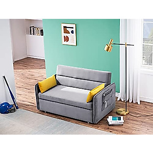 FANYE Grey Velvet Tufted Twin Size W/Pillows & Multi-Pockets, 54.3"