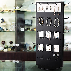 Rotating Display Stand Pegboard Display Rack 10.4'' W 23.6'' H Four Sided Peg Board Display Stands for Selling Vendor Craft Shows Pegboard Organizer Retail Counter Display with 54 Pcs Hooks (Black)