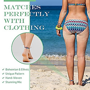 18 Pcs Boho Surfer Bracelet Ankle Adjustable Beaded Anklets Unisex Handmade Braided Bracelet Waterproof Surfer Beach Bracelet Colorful Anklet Bracelet String Rope Jewelry for Women Men (Elegant Style)