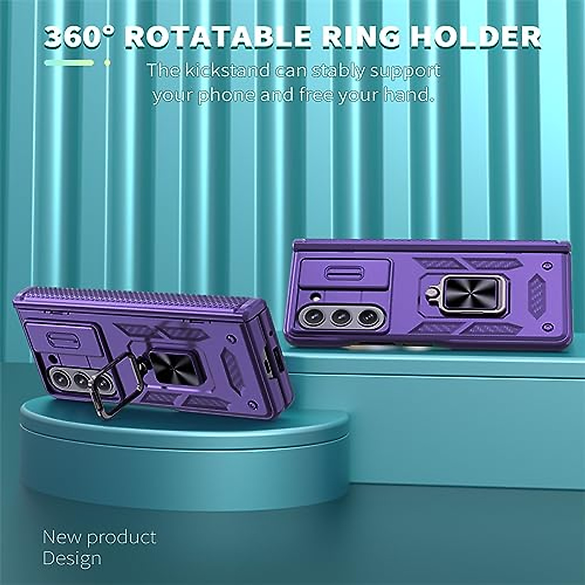 ZIYE Compatible with Samsung Galaxy Z Fold 5 Case with [Slide Camera Lens Cover][Ring Holder][Hinge Protection] Shockproof Kickstand Case for Galaxy Z Fold 5 5G(2023)-Purple