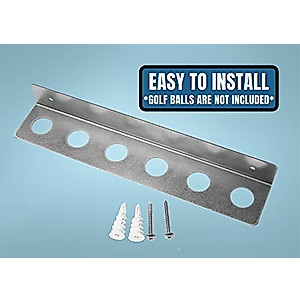 Deco Gables Designs Golf Ball Holder Display Rack Shelf Hanging Brushed Stainless Steel Wall Mount Durable Polished Solid Metal Home or Office with Mounting Hardware 12 Inches Wide Holds 6