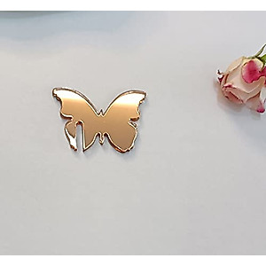 XIAOYUE 20pcs of Acrylic Drink Markers,Mirrored Butterfly Champagne Glass Markers,Blank Wedding Drink Charm,DIY Butterfly Place Names Wedding Favours (Rose Gold Mirror)
