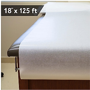 Exam Table Paper - 18''x125’ Disposable Standard White Textured Crepe Medical Barrier Cover Roll - Wide Paper Rolls for Spas, Daycares, Doctors, Chiropractors, Examination and Massage Tables (2)