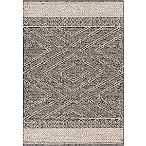 Hauteloom Areli Living Room, Bedroom Patio Outdoor Area Rug - Black, Gray, Beige - 7'10" x 10'
