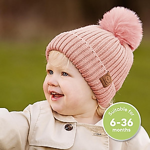 2-Pack Baby Hats for Girls, Boys - Stretchy Baby Beanies, Cute Newborn & Toddler Winter Hat, Soft & Warm Pom Pom Beanie for Infant, Toddler, Boys, Girls 6-36 Months (Fawn, M)