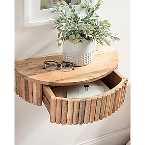 Kate and Laurel Reid Ribbed Wooden Floating Side Table, 20 x 11 x 6, Black, Modern Wood Floating Nightstand with Drawer for Extra Storage and Added Functionality