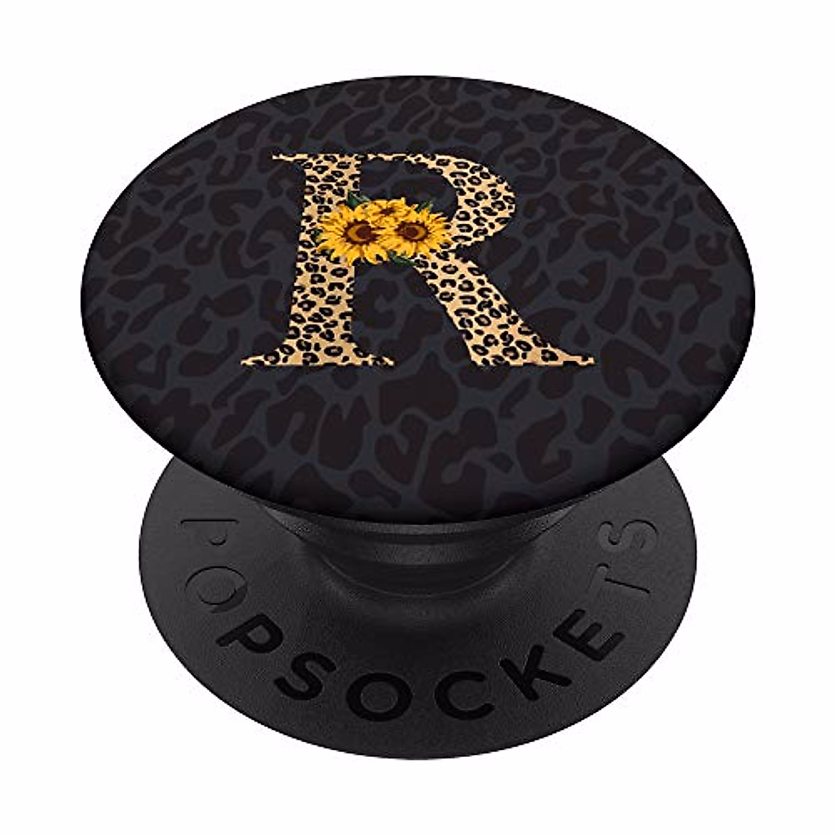 Leopard Cheetah Animal Print Sunflower Monogram Letter R PopSockets Swappable PopGrip