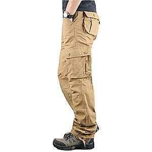 Lilychan Men's Lightweight Cargo Trouser Hiking Pants Army Combat Work Pants Casual Pants with 6 Pocket (38, Khaki)