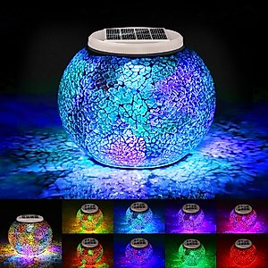 Mosaic Glass Solar Table Light,Colorful Color Change Decorative Solar Lights Outdoor,Waterproof Energy Saving Solar Ball Lights Outdoor，Great Gifts for Outdoor Patio Table Decor