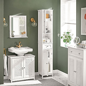 Haotian Tall Bathroom Storage Cabinet Freestanding Cabinet Slim Cabinet with Shelves and Drawers, White FRG236-W