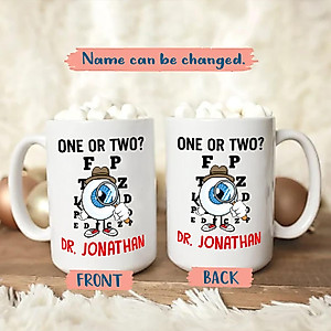 Personalized Eye Chart Alphabet Coffee Mug Gift With Eye Doctor Name, Customized Ophthalmologist Eye Doctor Ophthalmology Mug 11 Oz 15 Oz, Ophthalmologist White Coffee Cup Gift For Men Women Birthday