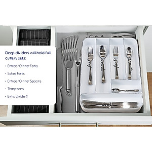 AuldHome Farmhouse Enamelware Silverware Organizer (White), Divided Cutlery Utensil Drawer Organizer