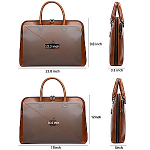 Laptop Messenger briefcase shoulder bag: Genuine Leather men 13 14 inch macbook case women work tote handbag Brown