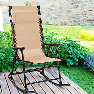 VBSQ Folding Rocking Chair Porch Gravity Patio Furniture W/Canopy Beige Chair Rocking Chair Rocker Chair Rocker Camp Chair Rocker Recliner Rocking Camp Chair Rocking Chairs Outdoor rocki