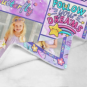 D-Story Custom Butterfly Blanket Memorial Gift with Photo Name: Made in USA, Flannel Personalized Blanket with Photo for Girls Kids Toddler for Daughter Sisters Friends Besties
