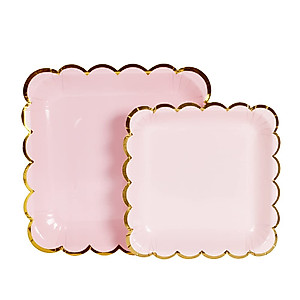 Geeklife Pink Disposable Paper Party Plates Bulk, 7 Inch Metallic Gold Paper Decorated Dessert Plates Set,20 PCS