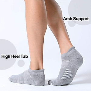 FITRELL 6 Pack Men's Running Socks Ankle Low Cut Cushioned Athletic Sports Socks Gift for Men, Shoe Size 9-12, Light Gray+White