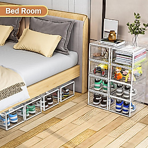 cakraie 10 Pack Thicken Shoe Organizer Stackable,Upgraded Sturdy Shoe Storage Box with Magnetic Door,Shoe Containers For Sneaker Display,Hat Organizer,White