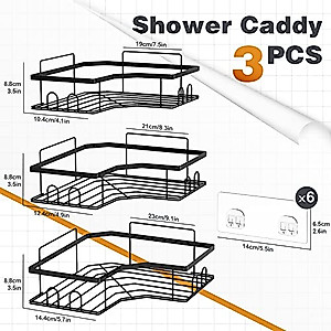 Monjuae Corner Shower Caddy 3 Pack, Shower Organizer, Strong Adhesive Shower Shelves, No Drilling, Waterproof, Rustproof Corner Shower Shelf for Inside Shower, Shower Rack for Bathroom, Kitchen, Black