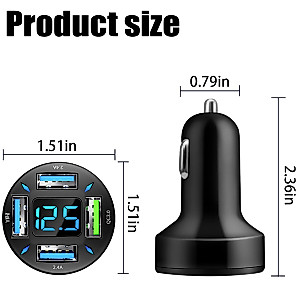 Ankuee 4 Ports USB Car Charger, 66W Super Fast Charging with QC 3.0, PD 20W and USB 2.4A Charger Adapter, Quick Charge with LED Voltmeter, Auto Cigarette Lighter Plug (PD20W+QC3.0+2.4A, 2PCS)