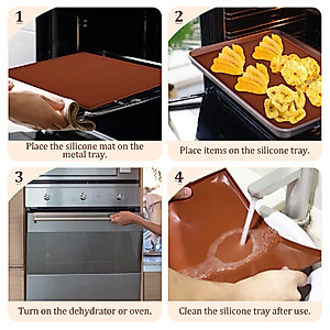 6PCS Silicone Dehydrator Sheets with Edg Non Stick Fruit Leather Trays for Dehydrator Reusable Silicone Dehydrator Tray Liners with Silicone Scraper for Food Vegetables Meat Liqui