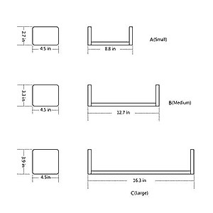 NEX Rustic Wood Floating Shelves Set of 3 U Shape Wall Mounted Shelf for Bathroom Bedroom Living Room