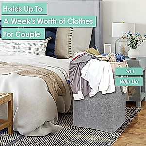 zzolee - Laundry Basket with Lid, Collapsible Laundry Hamper for Couple, with A Removable Mesh Bag, Holds Up to A Week's Worth of Clothes