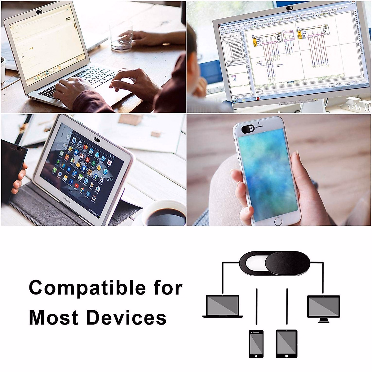 Webcam Camera Cover Privacy Security Black Compatible with ASUS ZenFone 6 - ASUS ZenFone AR - ASUS ZenFone Max Plus M1 - ASUS Zenfone V - ASUS ZenFone V Live - BlackBerry Key2 LE