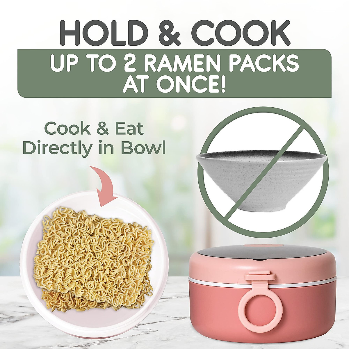 Souper Duper Ramen Bowl Set with Utensil & Saucer • Microwave, Serve & Eat Noodles in the Same Soup Bowl • Grab-and-Go Leak Proof Lid • Easy to Clean • Freezer Safe • For Dorm, Office, Home