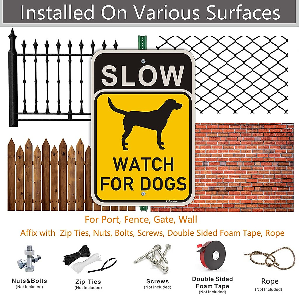 2 Pack Slow Watch For Dogs Sign 18 x 12 Inches Slow Down Dogs at Play Signs Metal Reflective Rust Aluminum Weatherproof UV Protected Easy Mounting Indoor Outdoor Use