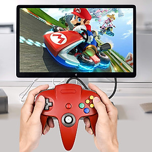 2 Pack Classic N64 Controller, suily N64 Wired USB PC Game pad Joystick, N64 Bit USB Wired Game Stick Joy pad Controller for Windows PC MAC Linux Raspberry Pi 3 Sega Genesis (Clear Green/Black)