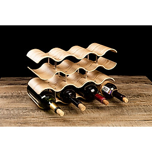 Asian Home 14 Bottle 4-Tier Wave Desktop Wine Rack Freestanding Countertop Bottle Holder for Wine Storage, Wood, Modern and Minimalist