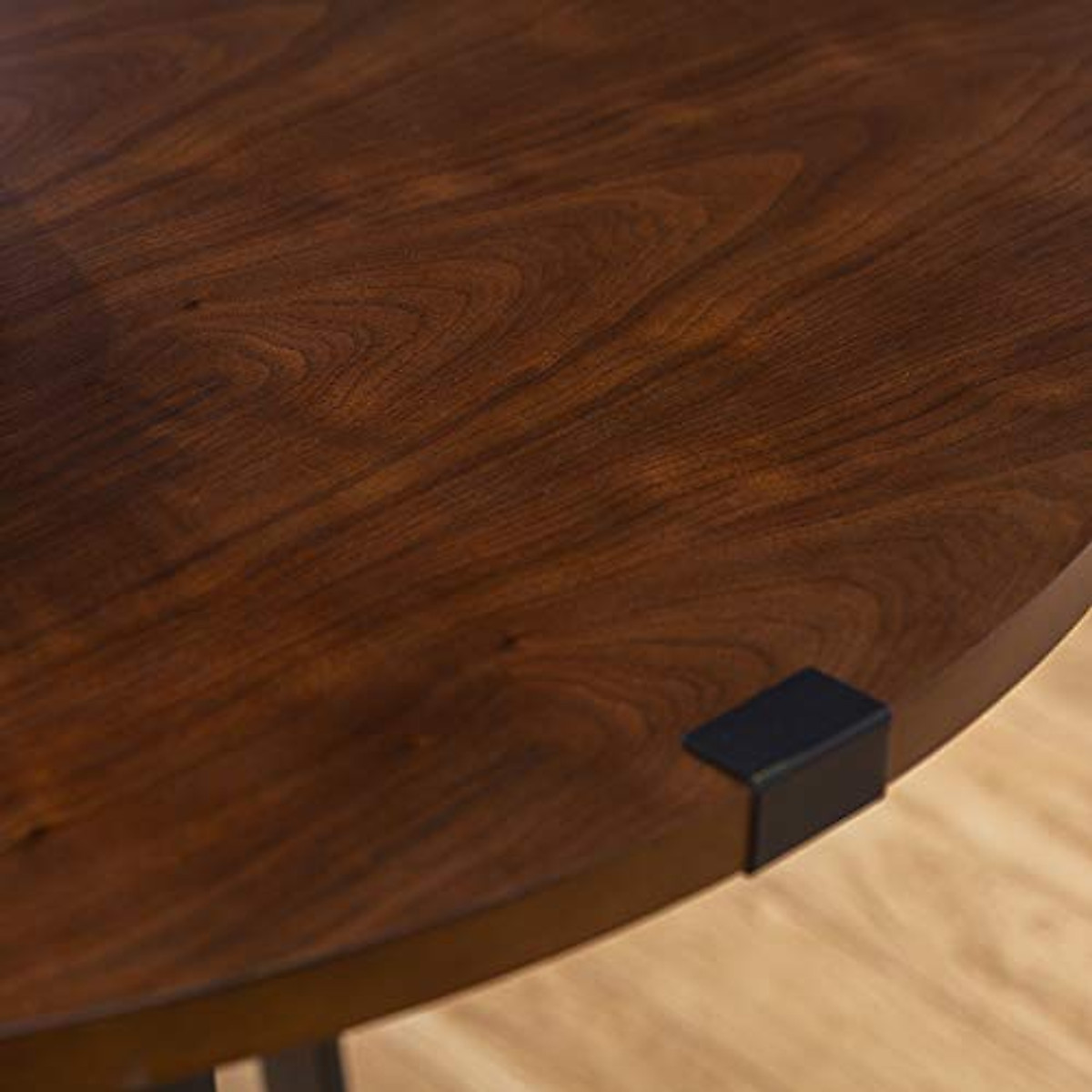 Walker Edison 4 Person Round Industrial Modern Wood Small Dining Table Dining Room Kitchen Table Set Dining Chairs Set, 40 Inch, Dark Walnut and Black