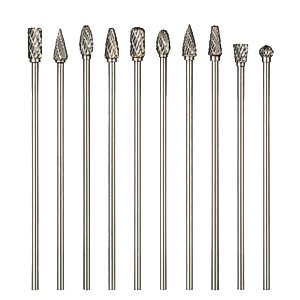 Long Carbide Rotary Burr Set Compatible with Dremel, 10Pcs Double Cut 1/8" Shank 1/4" Head 100MM Length Tungsten Steel Carving Burr Bits for Drilling, Woodworking, Steel Metal Polishing, Engraving