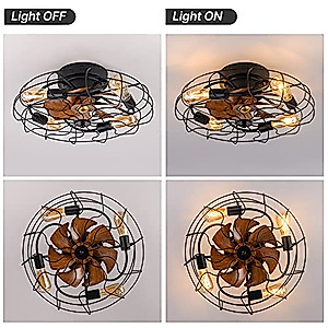 DIDER 21" Low Profile Caged Ceiling Fan with Lights Remote Control, Include Bulbs, Farmhouse Bladeless Small Industrial Black Ceiling Light Fixture for Bedroom