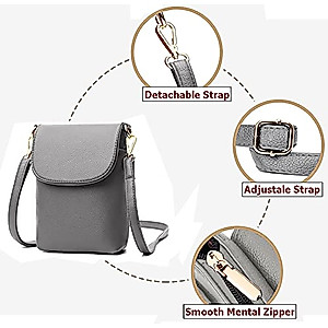 VINMEN Crossbody Bag, Leather shoulder phone bag for Women and Girls, Wallet Handbags with Long and Short Straps (Grey)